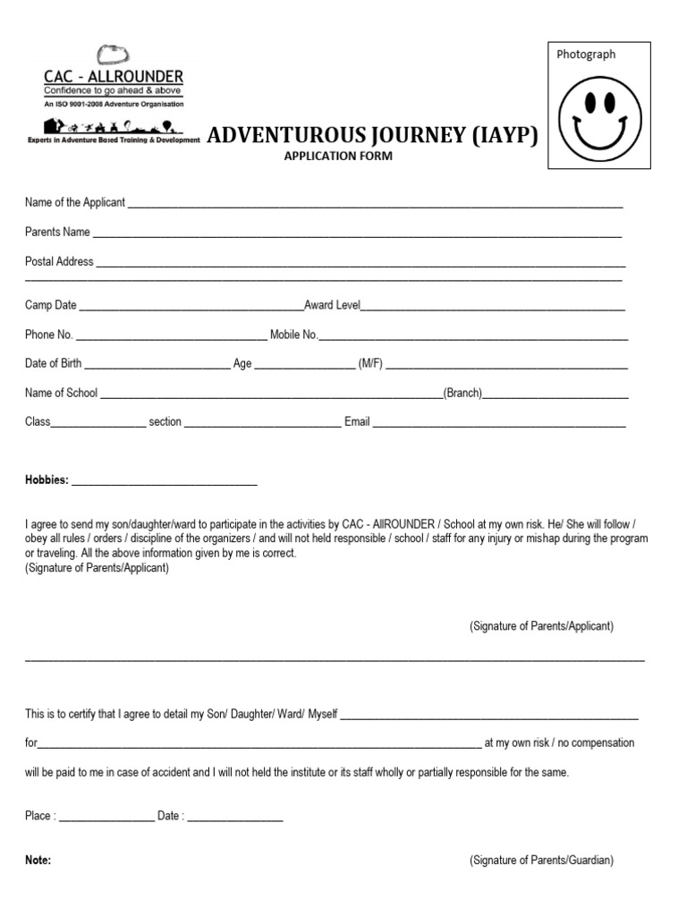 IAYP Adventure Camp Registration Form | PDF | Immunology | Health Sciences