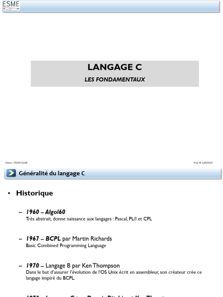 Introduction au langage C | PDF | C (Langage de programmation ...