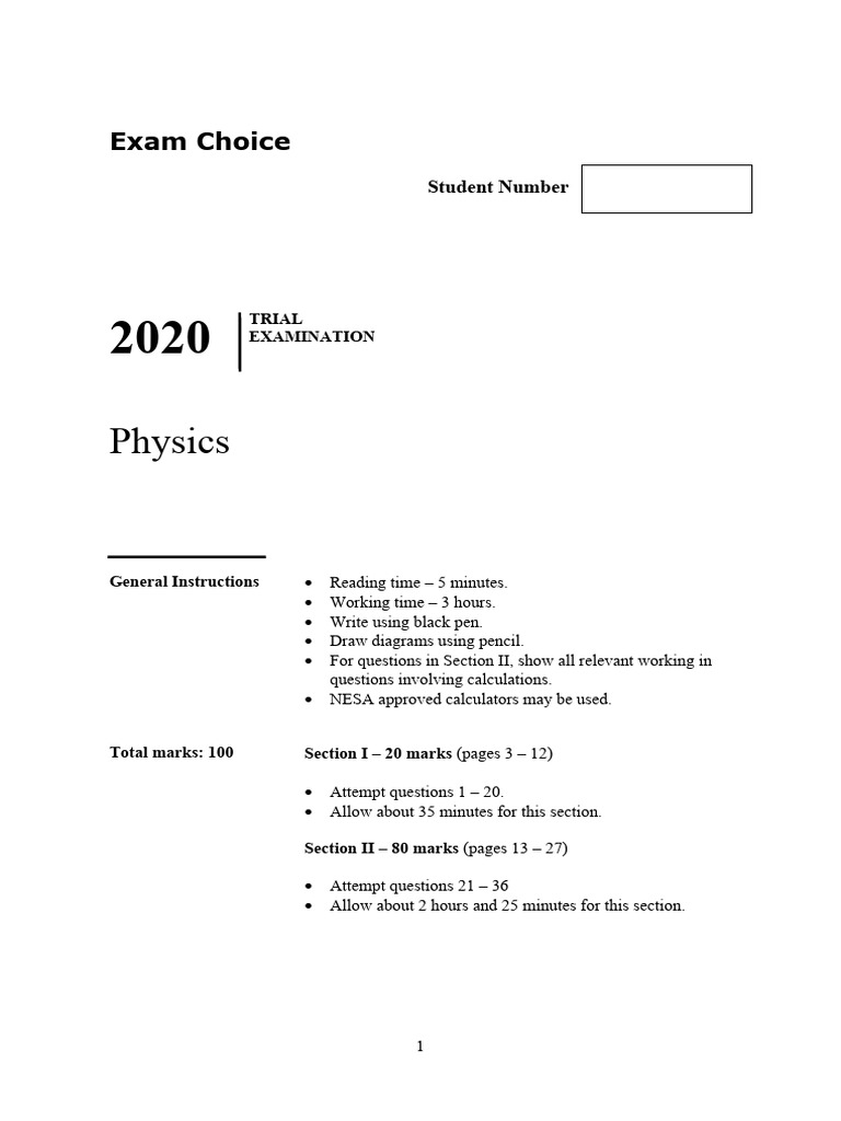 Physics Trial 2020 Exam Choice | PDF | Electron | Neutron