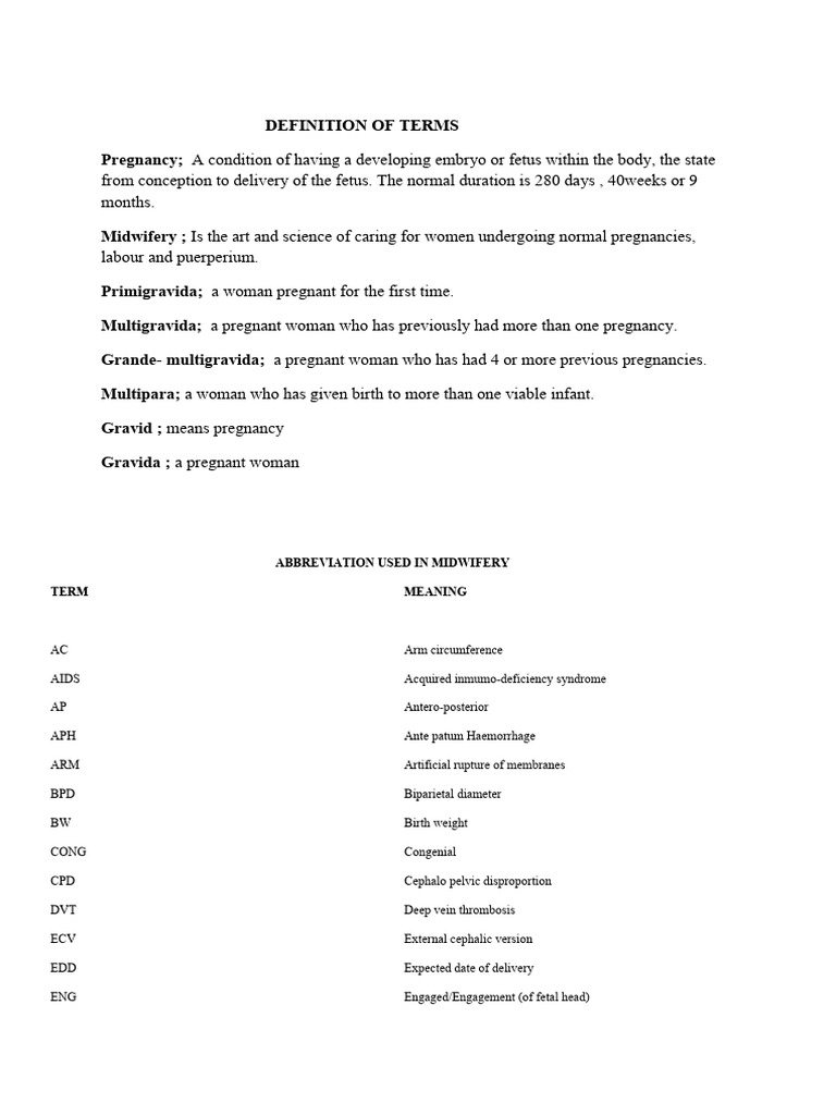 DEFINITION OF TERMS | PDF | Pregnancy | Childbirth