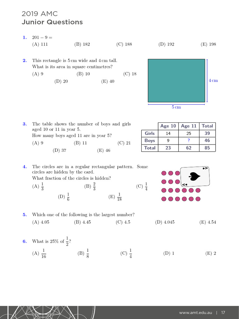 2019 AMC Junior Division Questions | PDF | Elementary Mathematics ...