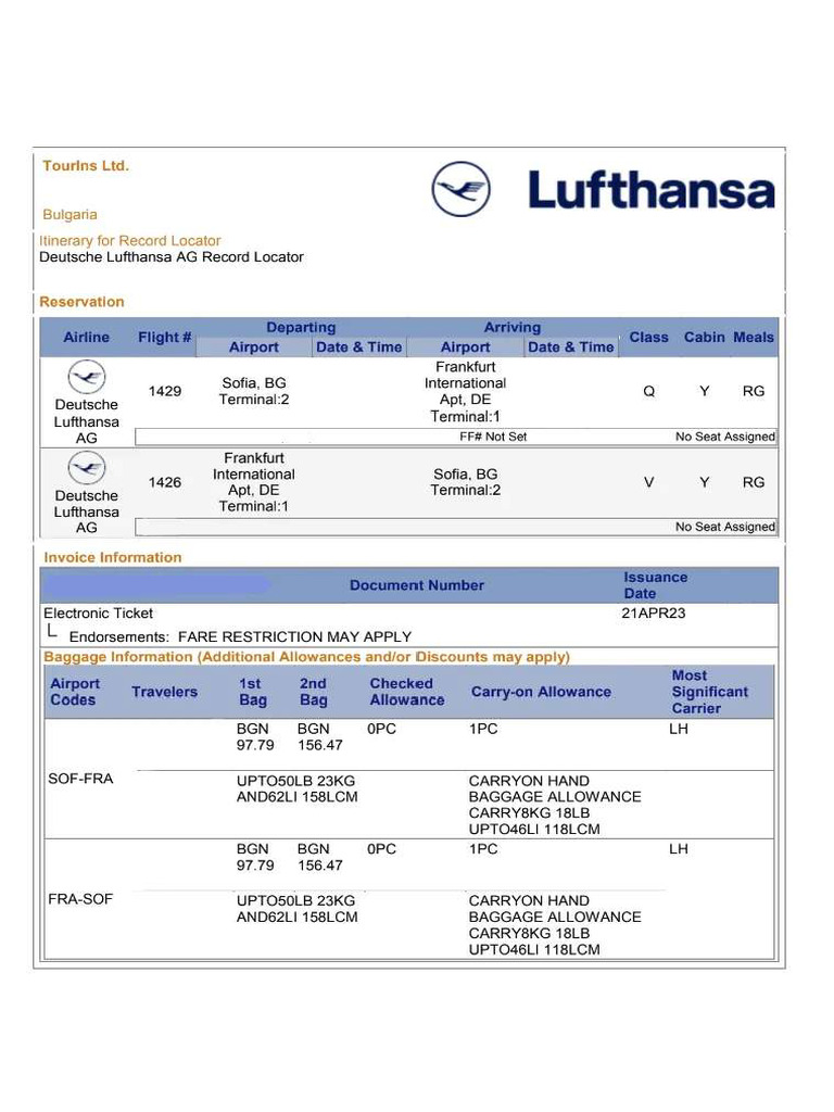 Lufthansa Flight | PDF