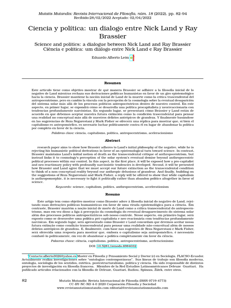 Leon, Eduardo Alberto - Ciencia y Politica. Un Dialogo Entre Nick Land ...