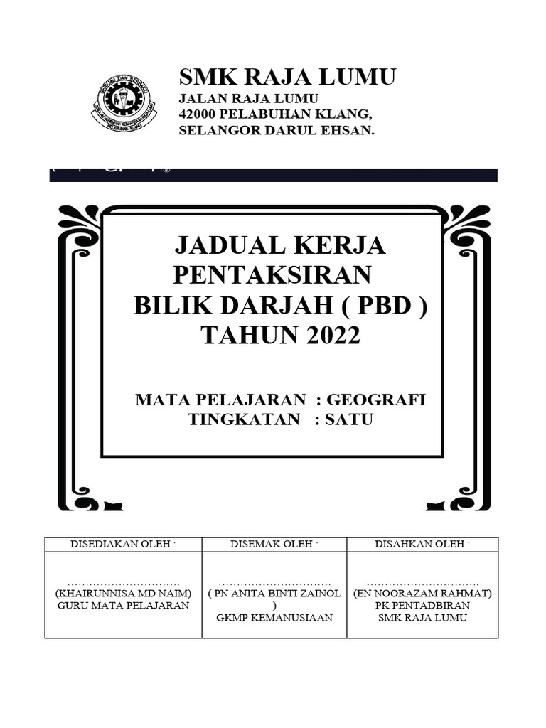 Jadual Kerja PBD T1 Geografi | PDF