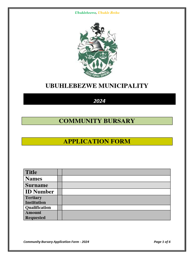 Ubuhlebezwe 2024 Bursary Form | PDF | Identity Document | Legal Guardian