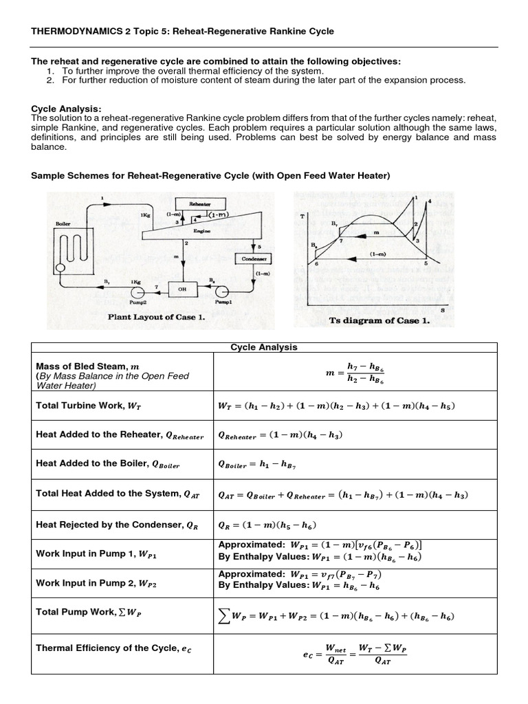 Topic 5 Reheat Regenerative Rankine Cycle Corrected | PDF | Steam | Boiler