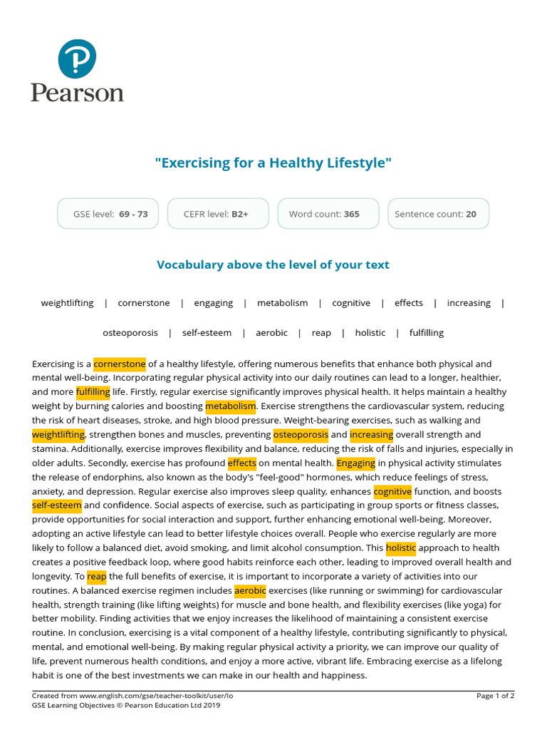 Exercising For A Healthy Lifestyle | PDF | Strength Training ...
