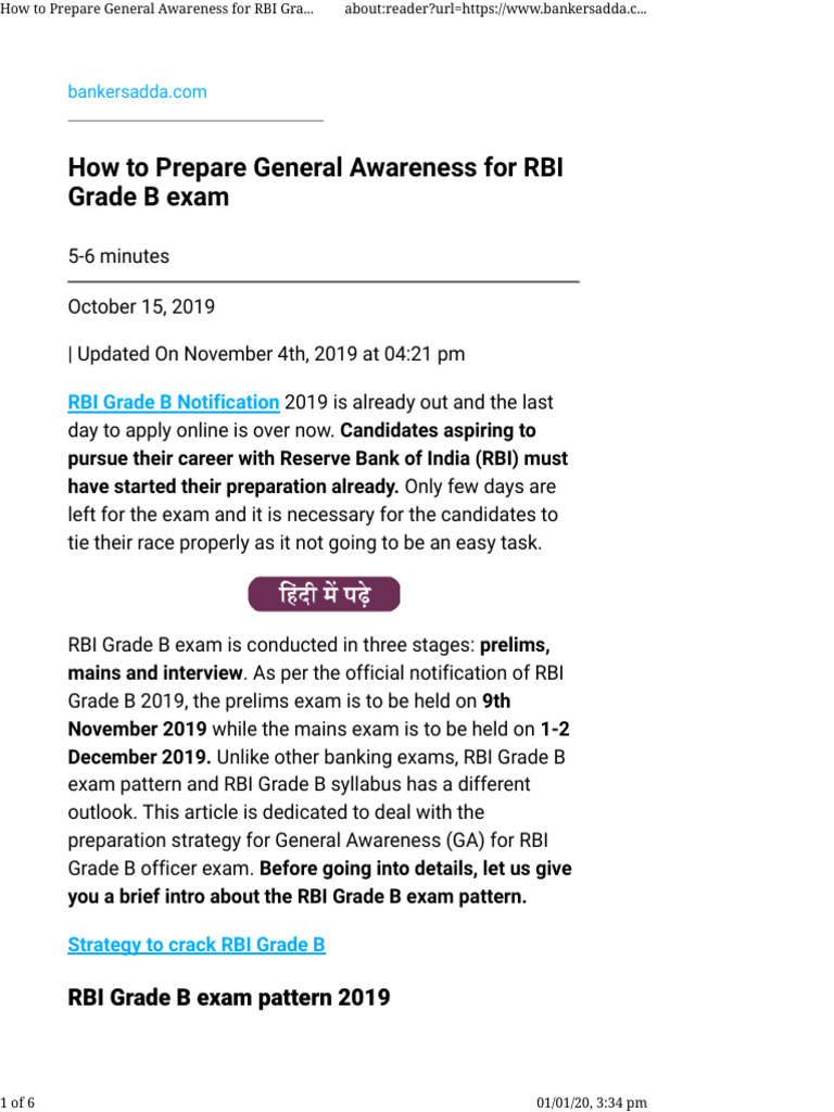 General Awareness Prep for RBI Grade B | PDF | Reserve Bank Of India ...