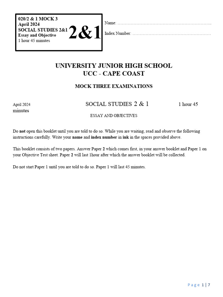 Social Studies Mock 3 - 2024 | PDF | Turbine | Self Concept