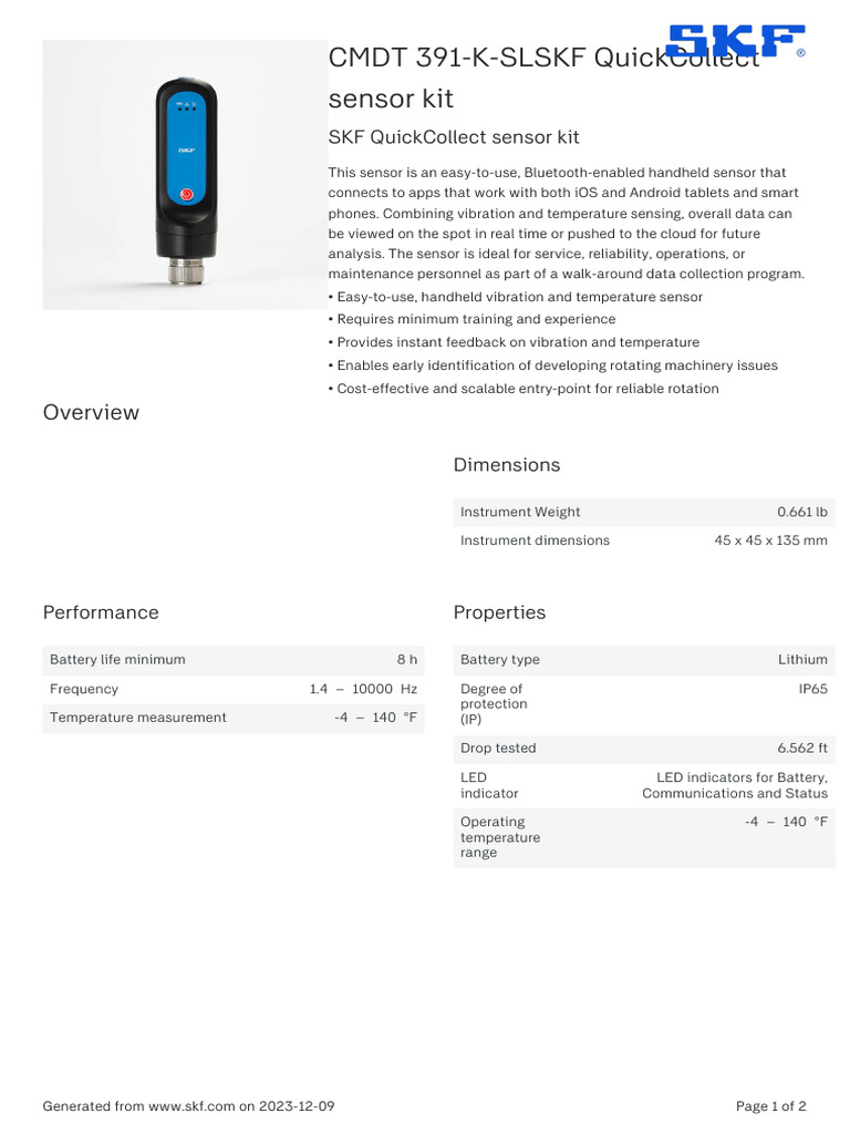 SKF CMDT 391-K-SLSKF QuickCollect Sensor Kit Specification | PDF | License | Application Software
