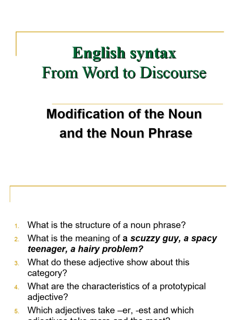 Modification of Noun and Noun Phrase | PDF | Adjective | Verb