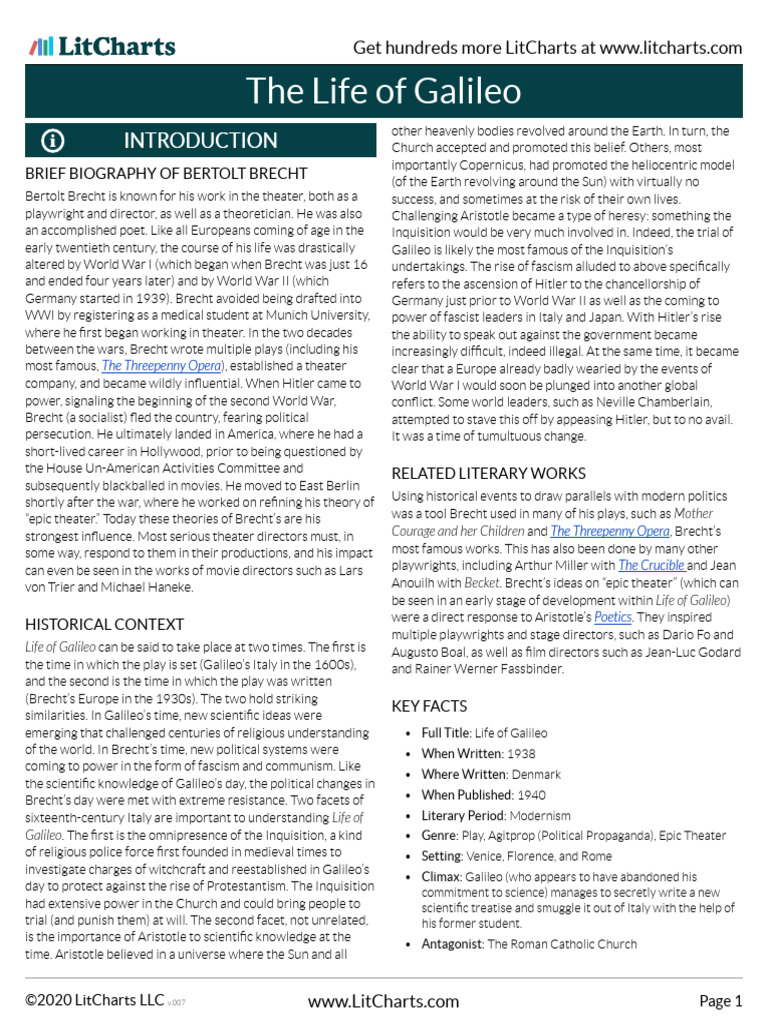 The Life of Galileo LitChart | Download Free PDF | Galileo Galilei ...
