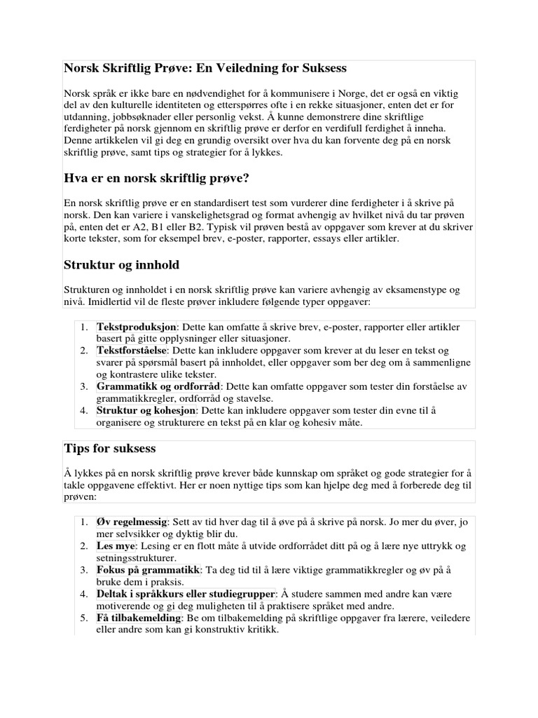 Norsk Skriftlig Prøve | PDF