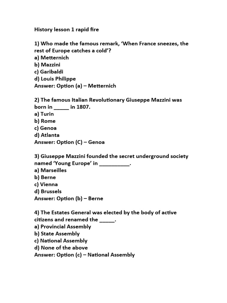 History Lesson 1 Rapid Fire | PDF | First French Empire | German Empire