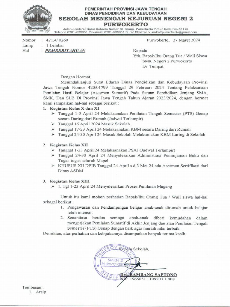 Surat Pemberitahuan PSAJ-PTS 2024 | PDF