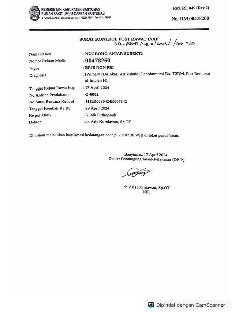 Surat Kontrol Post Ranap | PDF