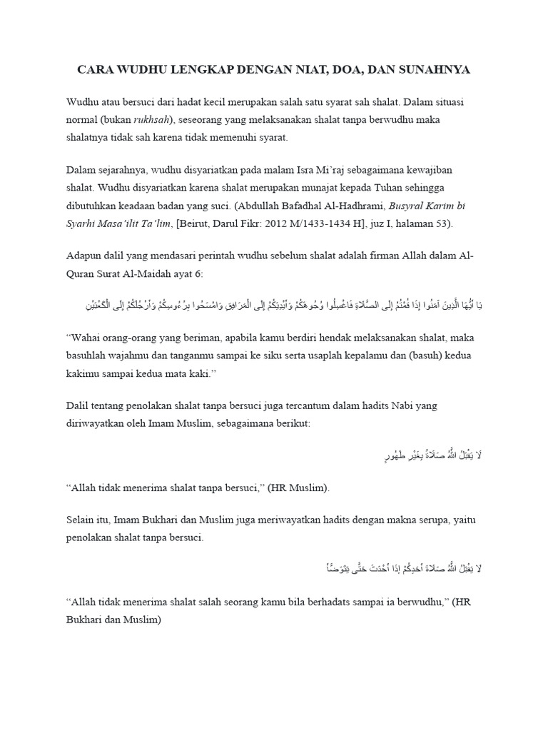 Cara Wudhu Lengkap Dengan Niat | PDF