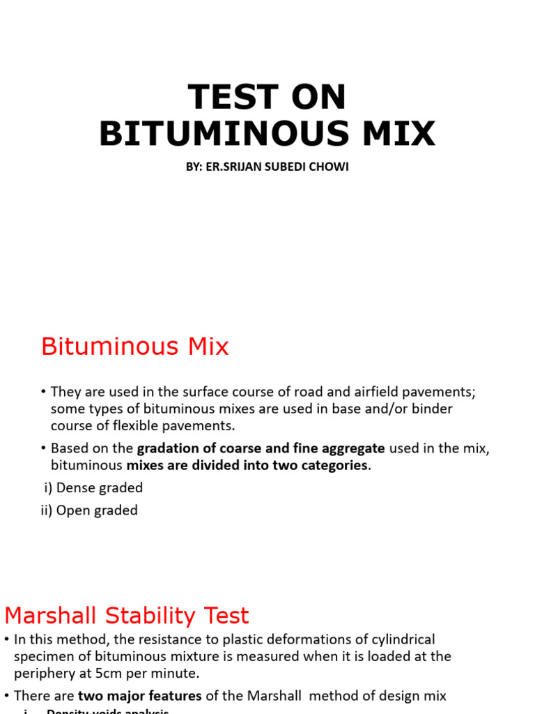 Bituminous Mix Design and Testing Guide | PDF | Density | Road Surface