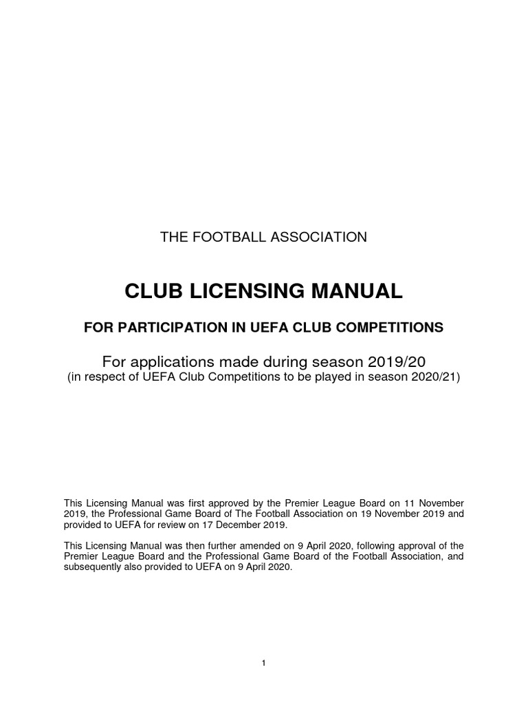 Uefa Club Licensing Manual Season 2019 20 Updated | PDF | License ...