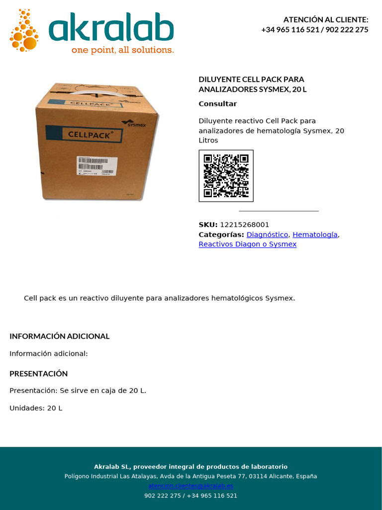 Diluyente Cell Pack 20L para Sysmex | PDF