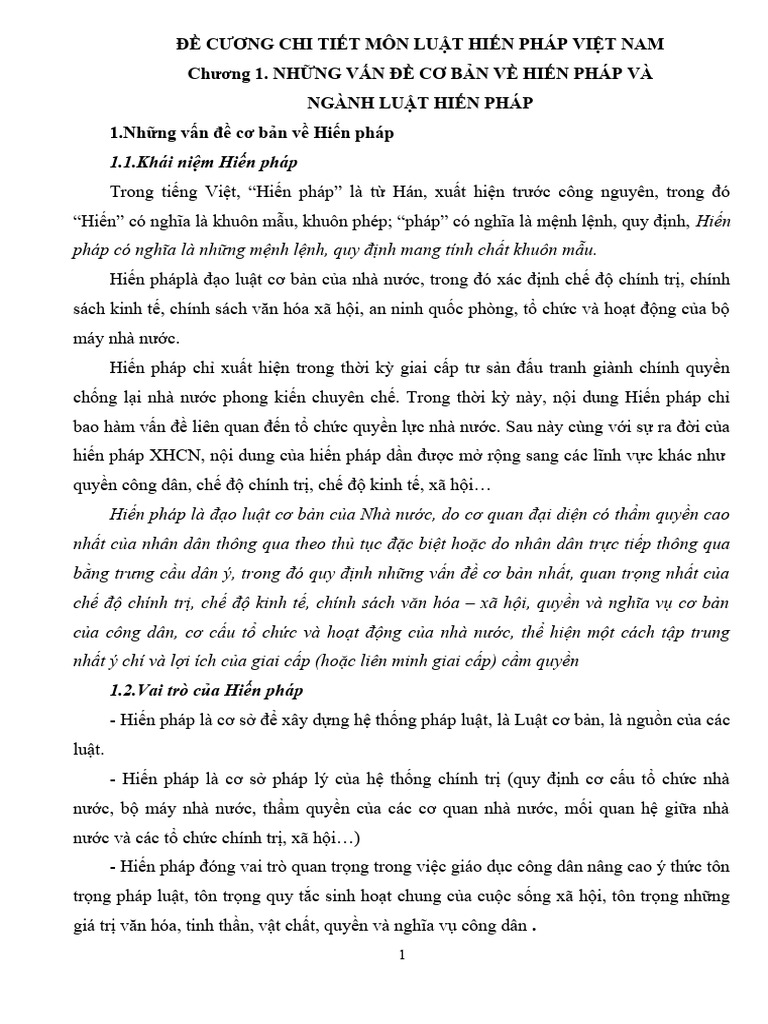 De Cuong Chi Tiet Luat Hien Phap | PDF