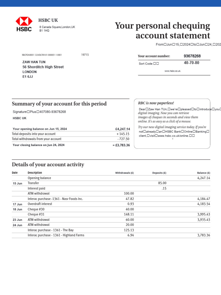 bank statement generator | PDF | Cheque | Money