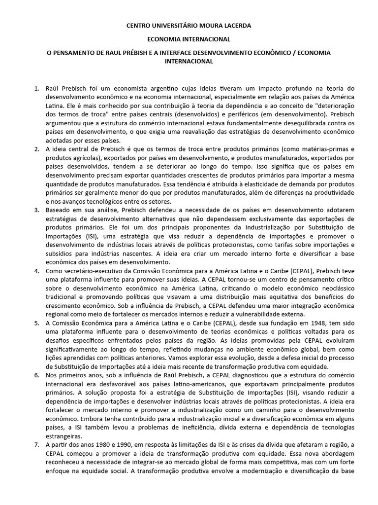 O Pensamento de Raul Prébish | PDF | Economia | Economia internacional