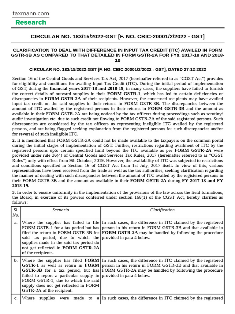 Clarification on ITC Discrepancies 2017-19 | PDF | Taxes | Government ...