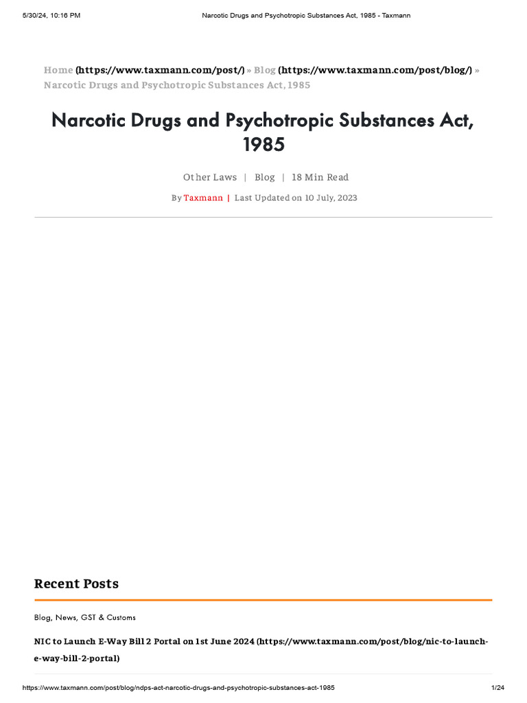 Narcotic Drugs and Psychotropic Substances Act, 1985 - Taxmann | PDF | Territorial Waters | Opium