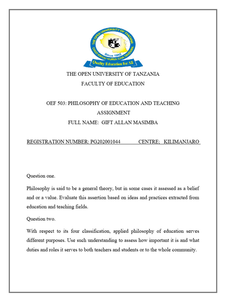 PHILOSOPHY ASSIGNMENT | Download Free PDF | Philosophy Of Education | Truth