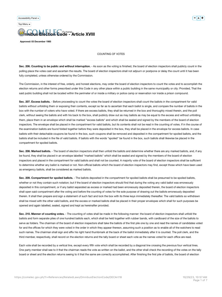 Omnibus Election Code - Article XVIII - Commission On Elections | PDF ...