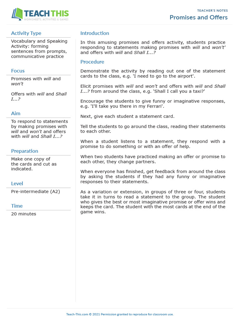 Promises and Offers | Download Free PDF | Learning | Human Communication