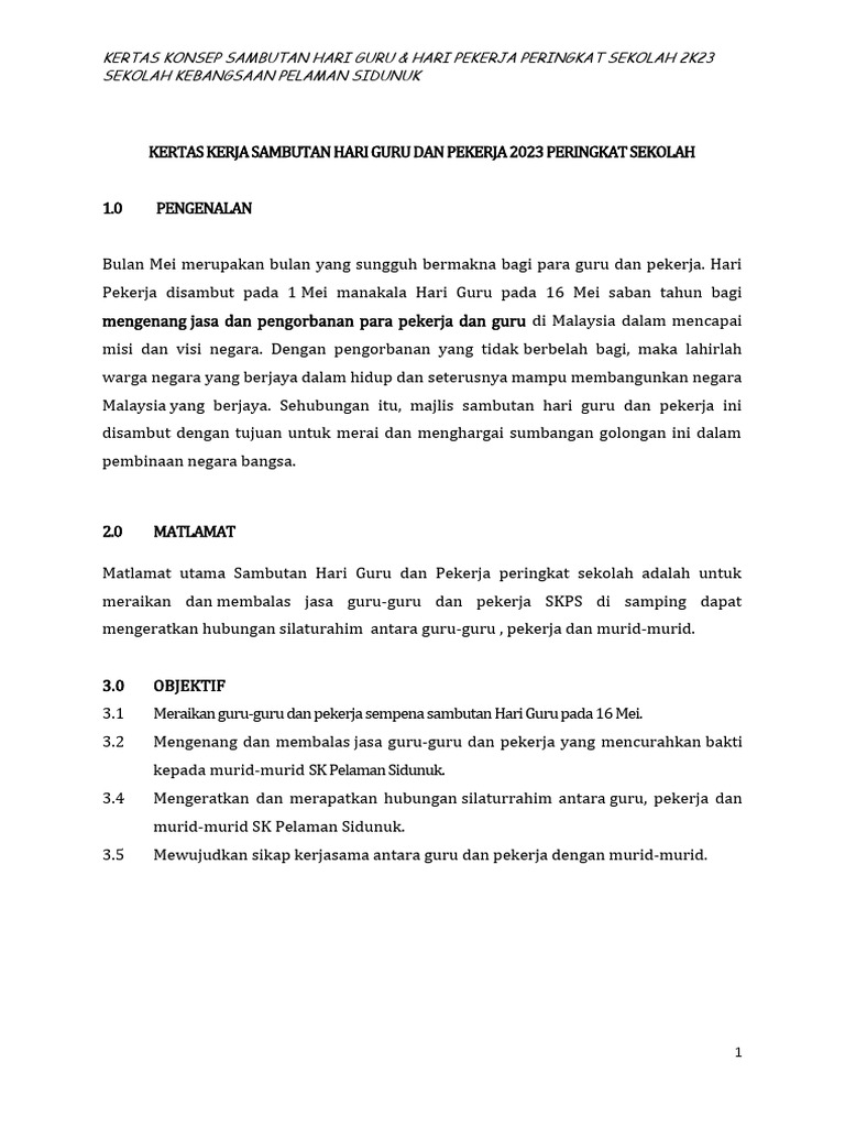 Kertas Kerja Hari Guru | PDF
