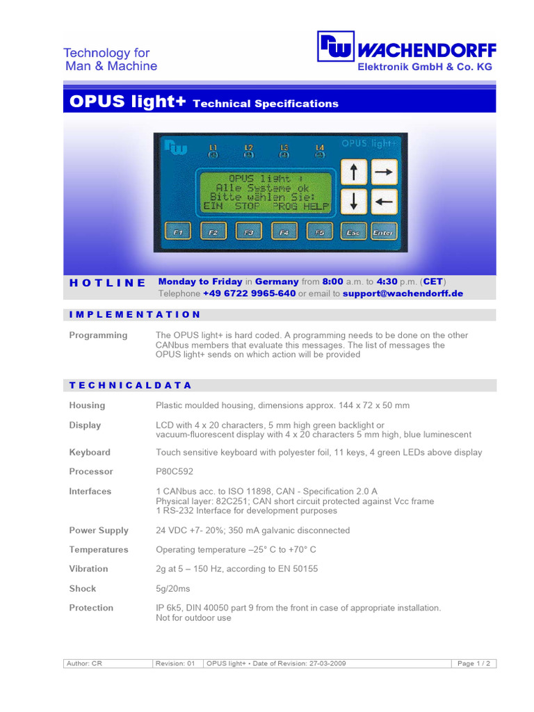 OPUS light+ Tech Specs & Features | PDF