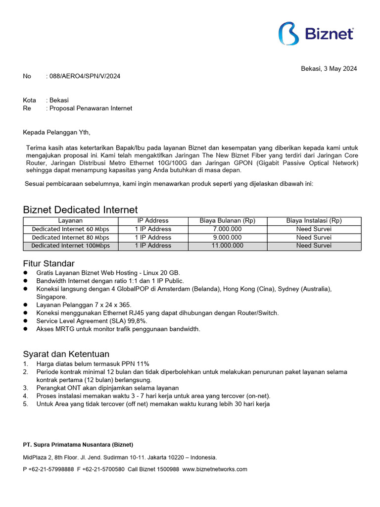 Proposal - Biznet Dedicated - Bapak Eki | PDF