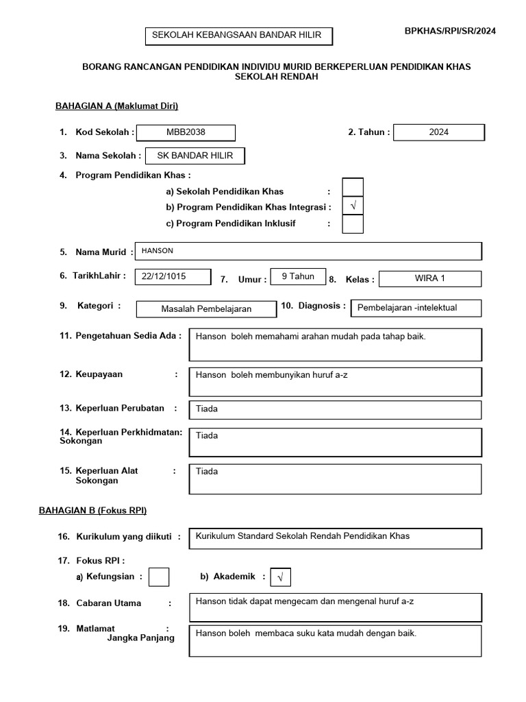 BORANG RPI HANSON | PDF