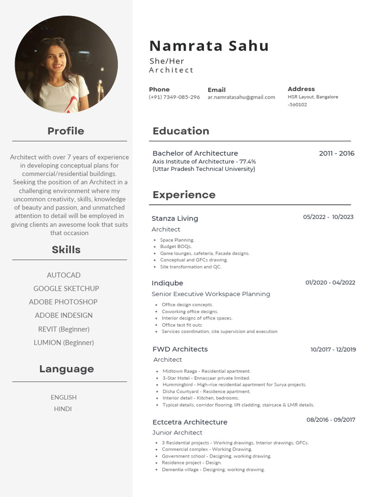 Resume Namrata Sahu | PDF | Architect