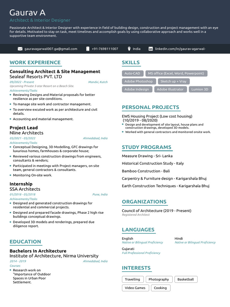 Resume Gaurav Agarwal | PDF | Architect
