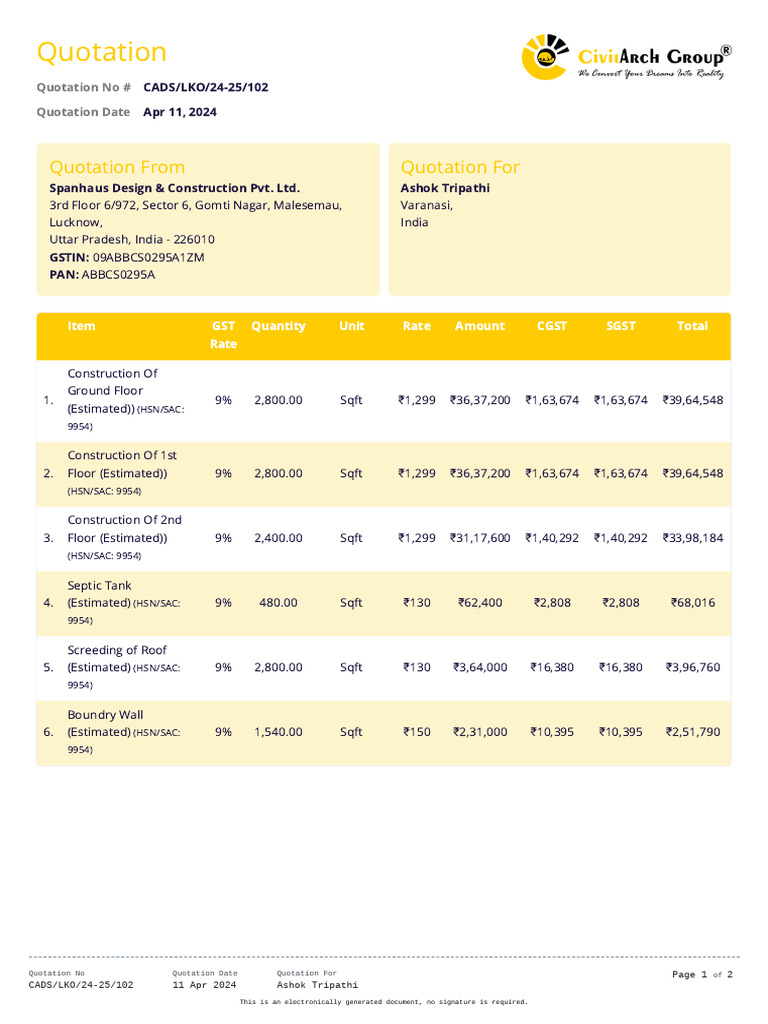 Quotation for Construction Services | PDF | Taxation | Government Finances