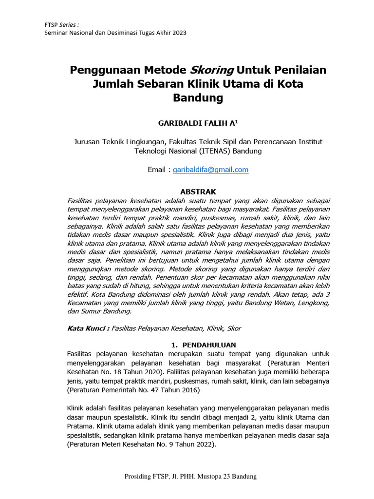 Penggunaan Metode Skoring Untuk Penilaian Jumlah Sebaran Klinik Utama Di Kota Bandung | PDF ...