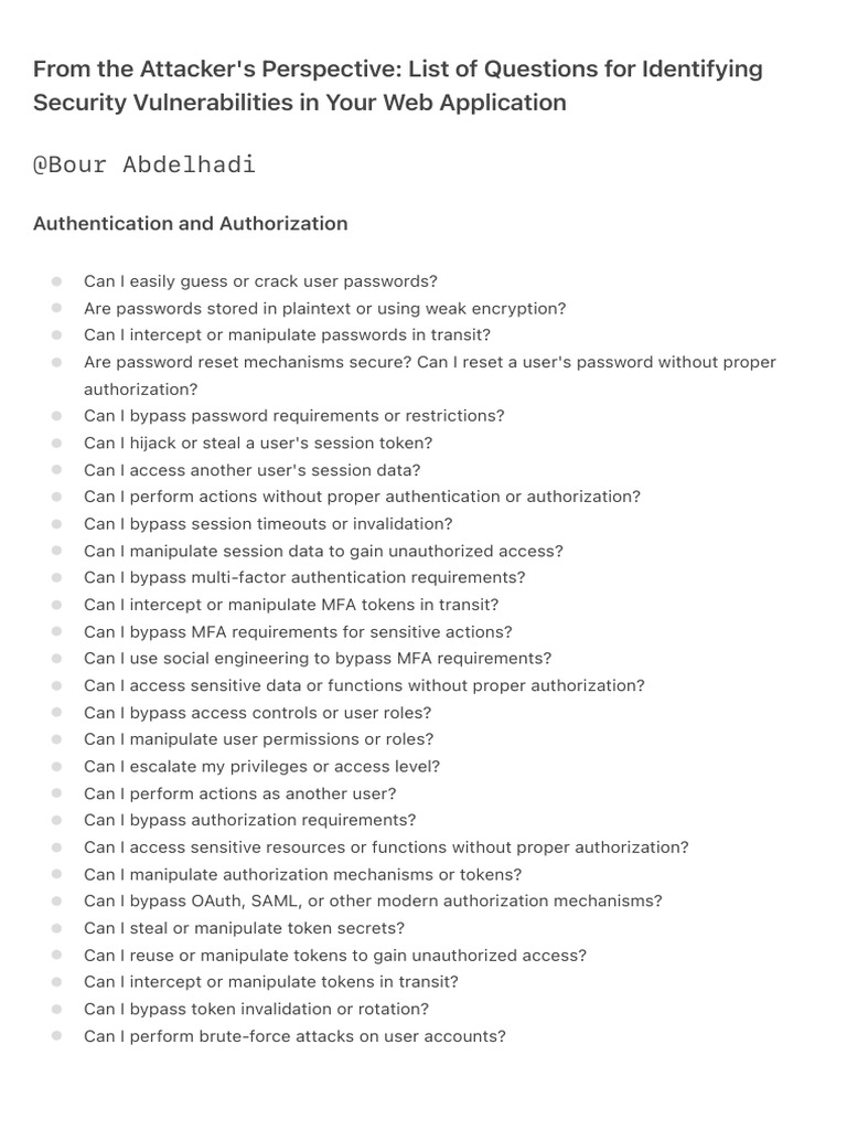 List of Questions For Identifying Security Vulnerabilities | PDF ...
