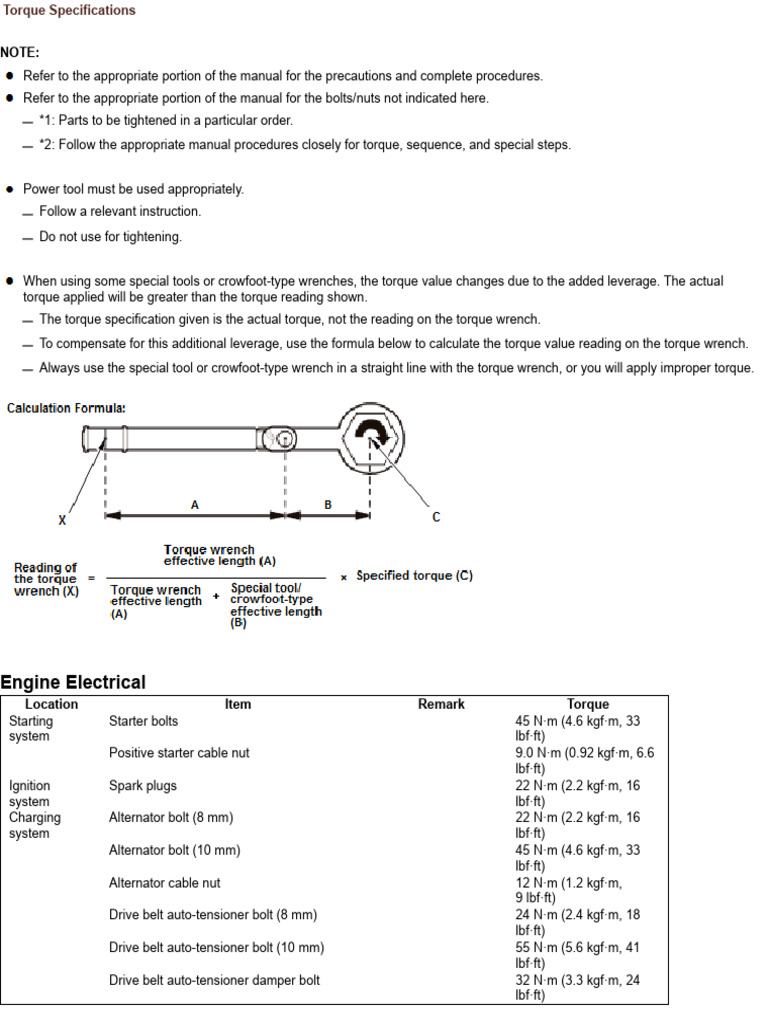 Engine and Vehicle Torque Specs | PDF | Axle | Steering