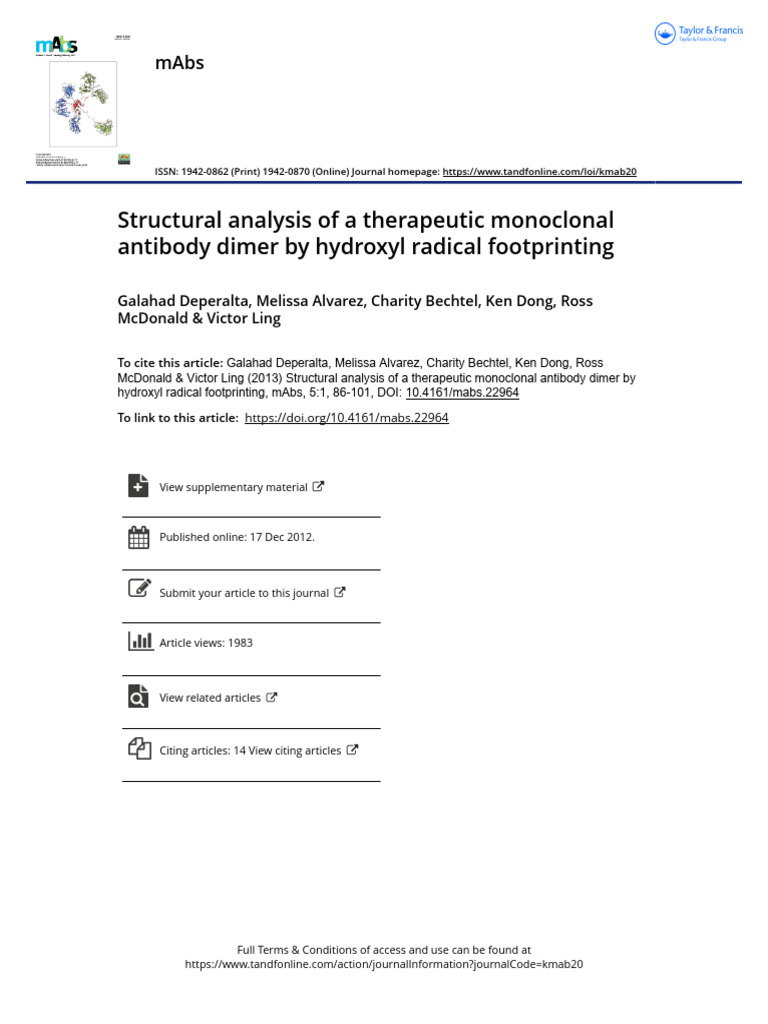 Structural Analysis of A Therapeutic Monoclonal Antibody Dimer by Hydroxyl Radical Footprinting ...