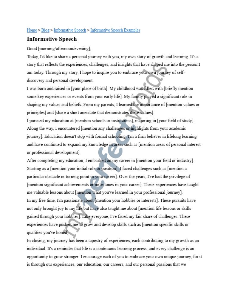 Informative Speech Examples For Highschool Students PDF | PDF ...