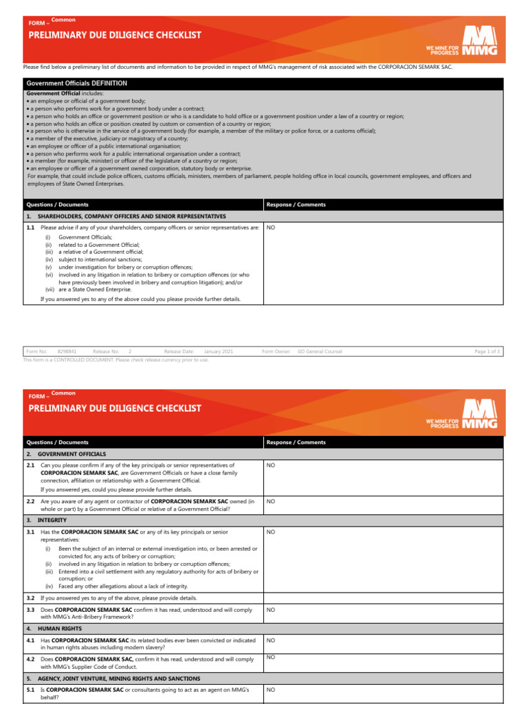 Due Diligence Checklist Guide | PDF | Due Diligence | Corporations