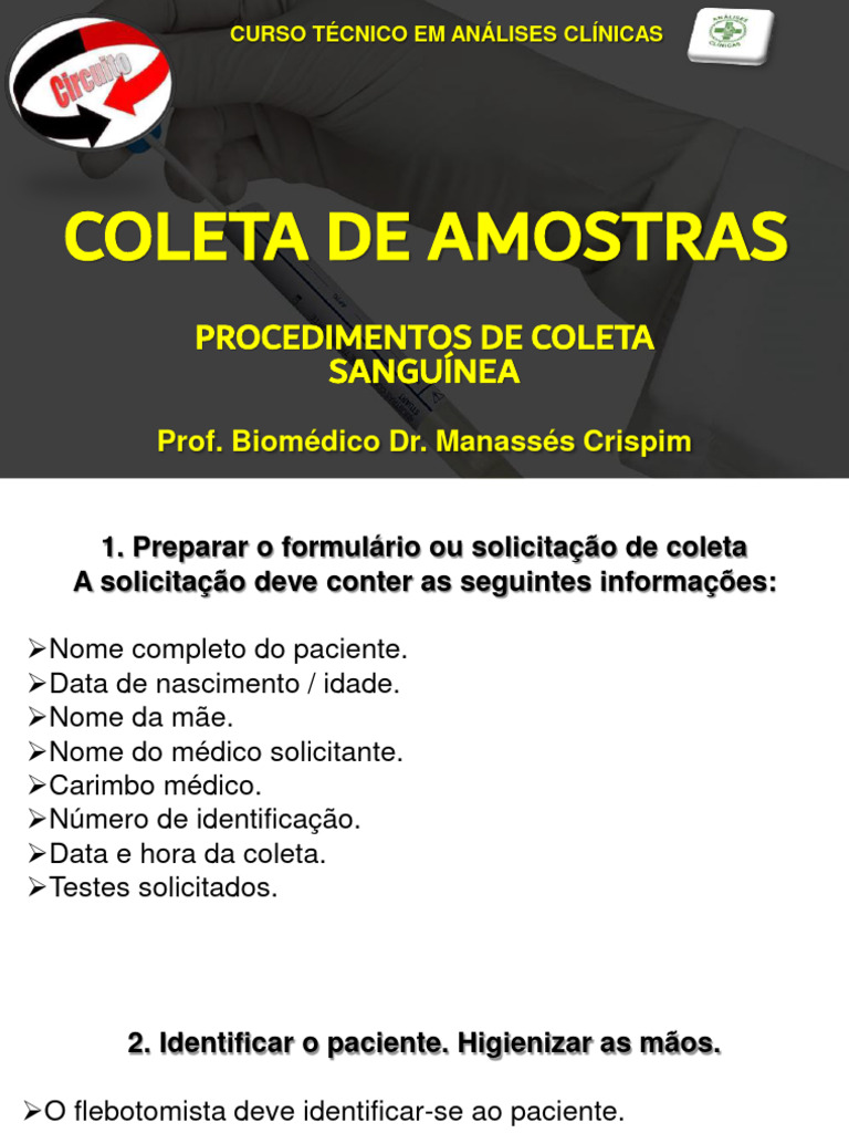 Aula 2 - Procedimento de Coleta de Amostra Sanguínea | Download grátis PDF | Veia | Medicina Clínica