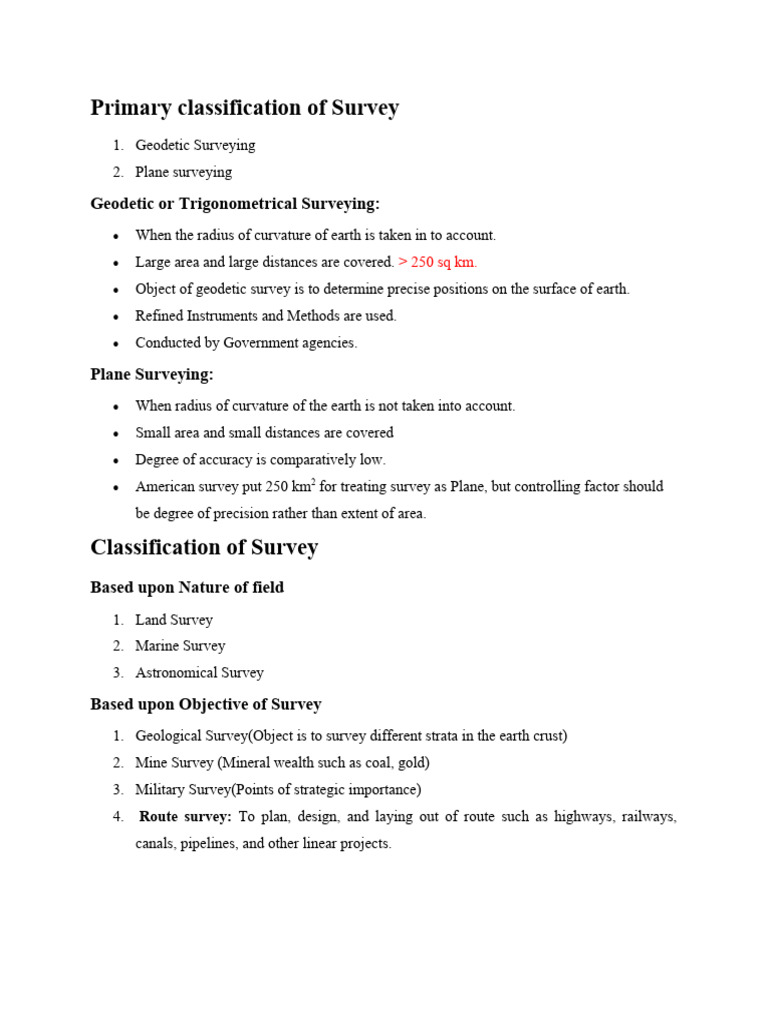 Primary Classification of Survey and Basic | PDF | Surveying | Earth ...