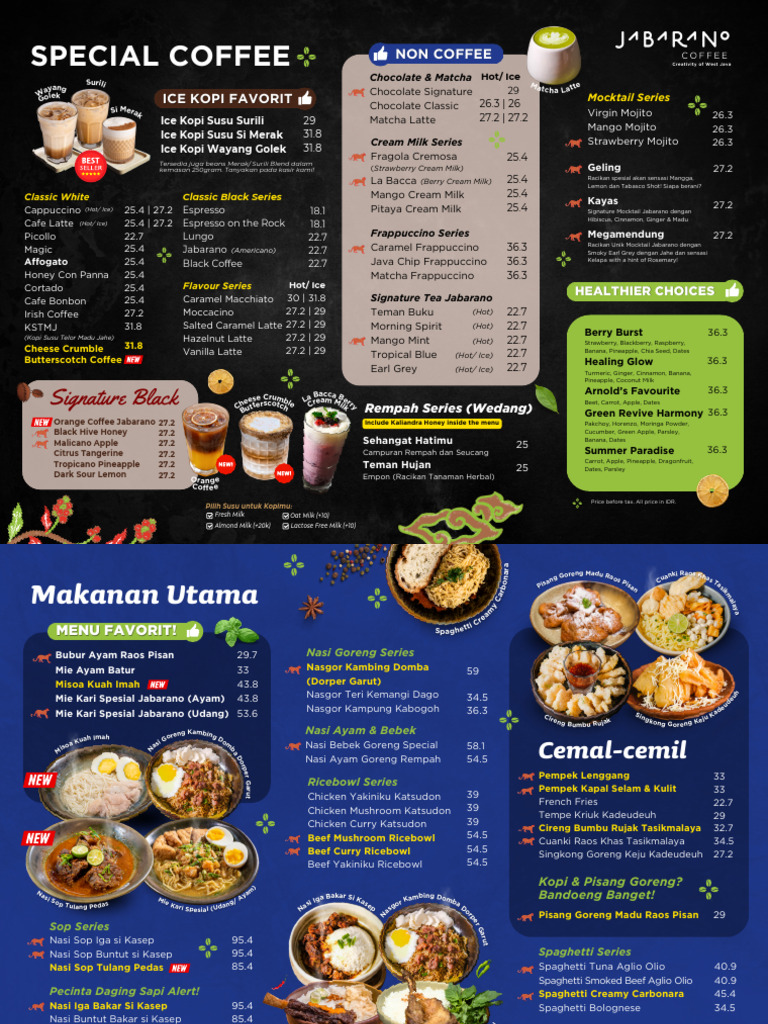 Menu Jabarano Coffee | Download Free PDF | Coffee | Drink