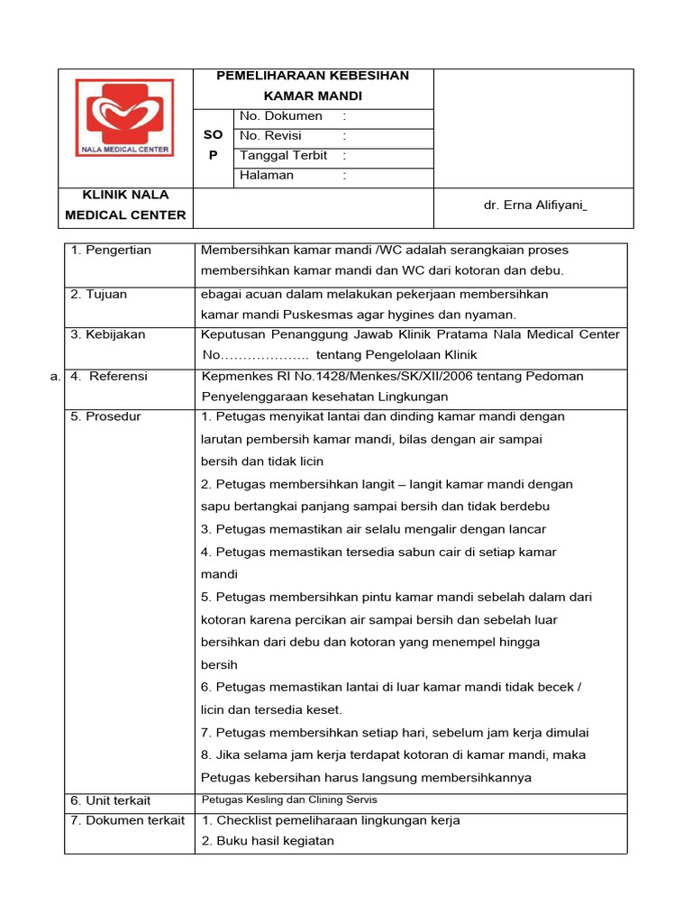 Sop Pemeliharaan Kamar Mandi | PDF