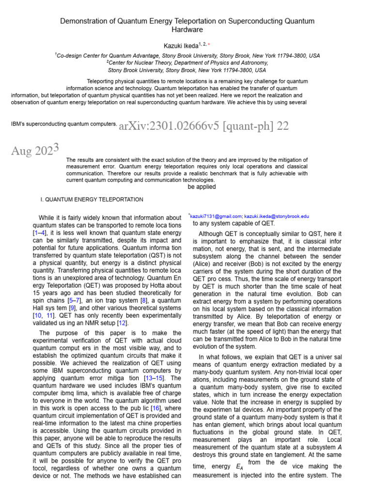 Quantum Energy Teleportation Experiment | PDF | Quantum Computing ...